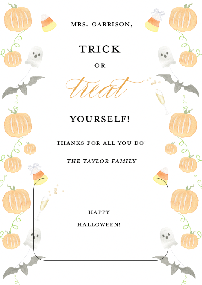 PRINTABLE 5x7 Halloween Treat Card-Orange – Katie Corley Art