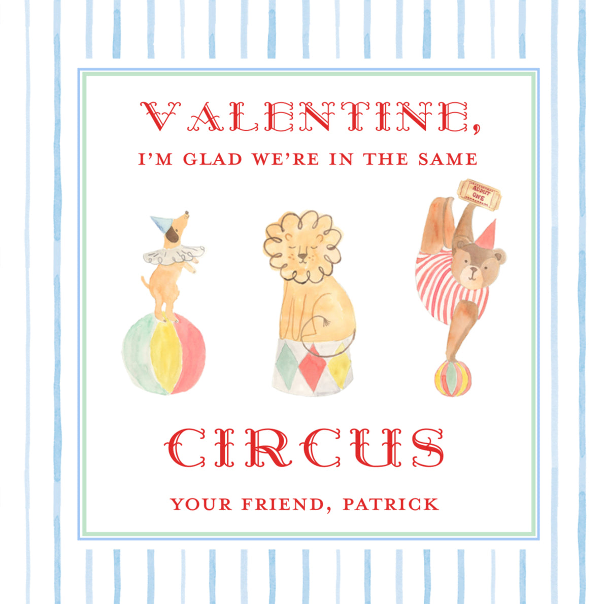 Circus Valentines Day Gift Tags - Blue – Katie Corley Art