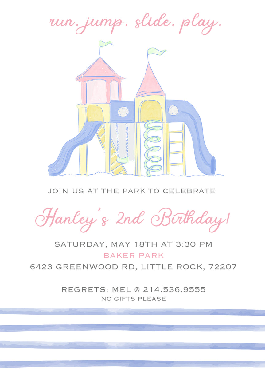 Playground/Park Birthday Invitations Girl – Katie Corley Art
