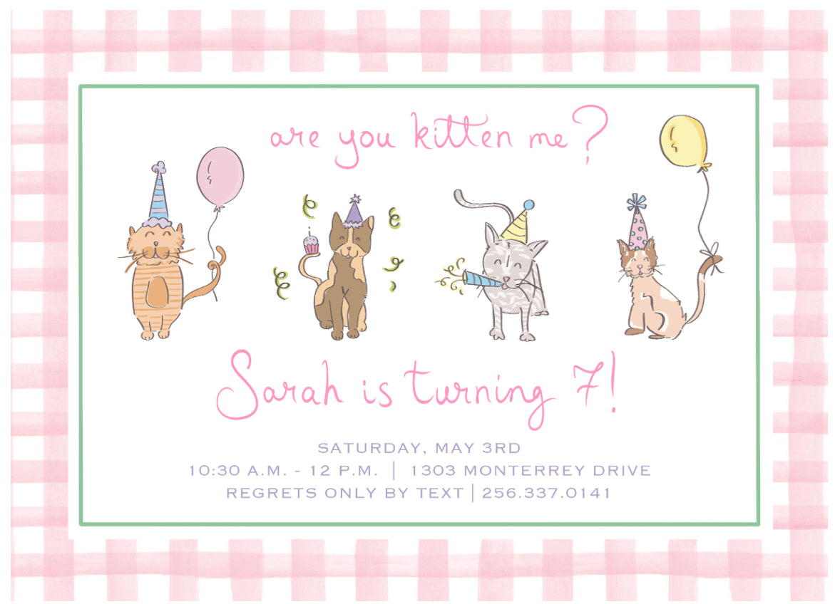 Kitten/Cat Birthday Invitation – Katie Corley Art