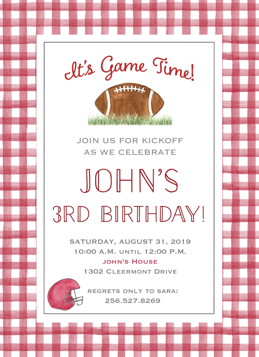Game Time Birthday Invitations - Red Gingham – Katie Corley Art