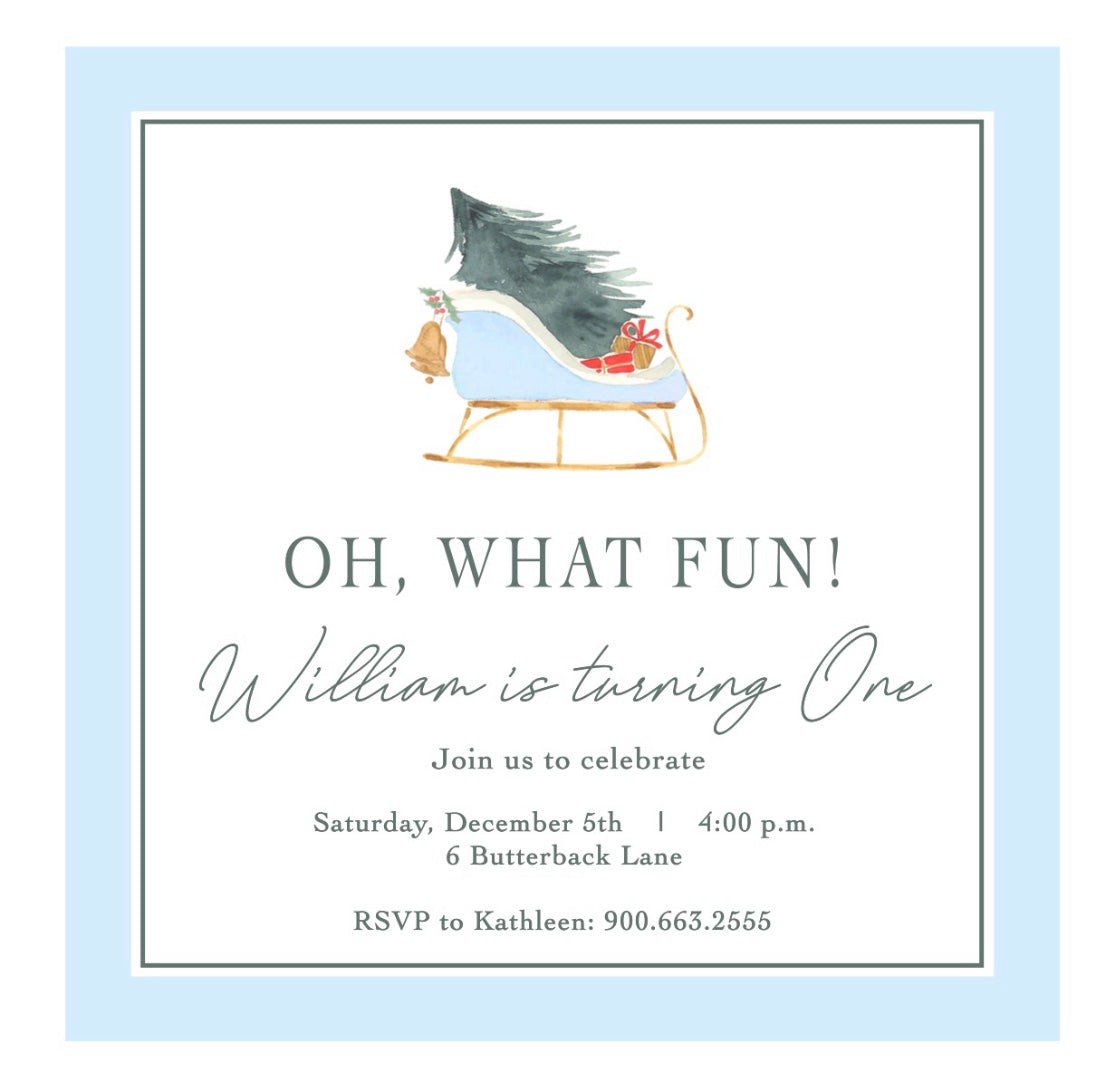 Oh What Fun Birthday Invitations Blue – Katie Corley Art
