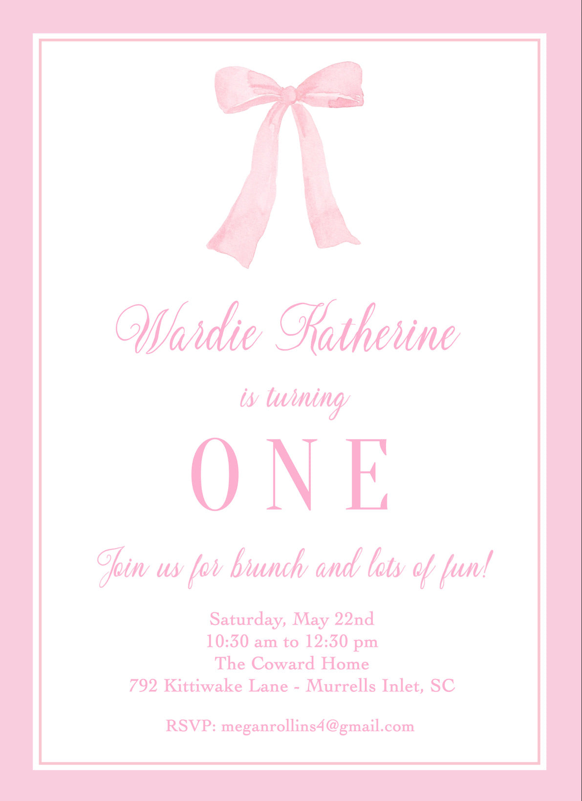 Pink Bow Invitations – Katie Corley Art