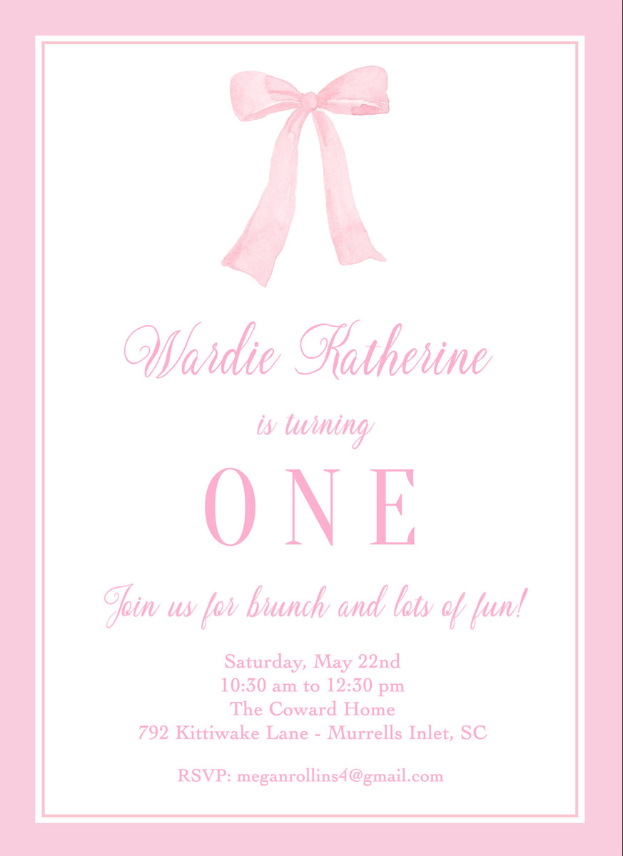 Pink Bow Invitations – Katie Corley Art