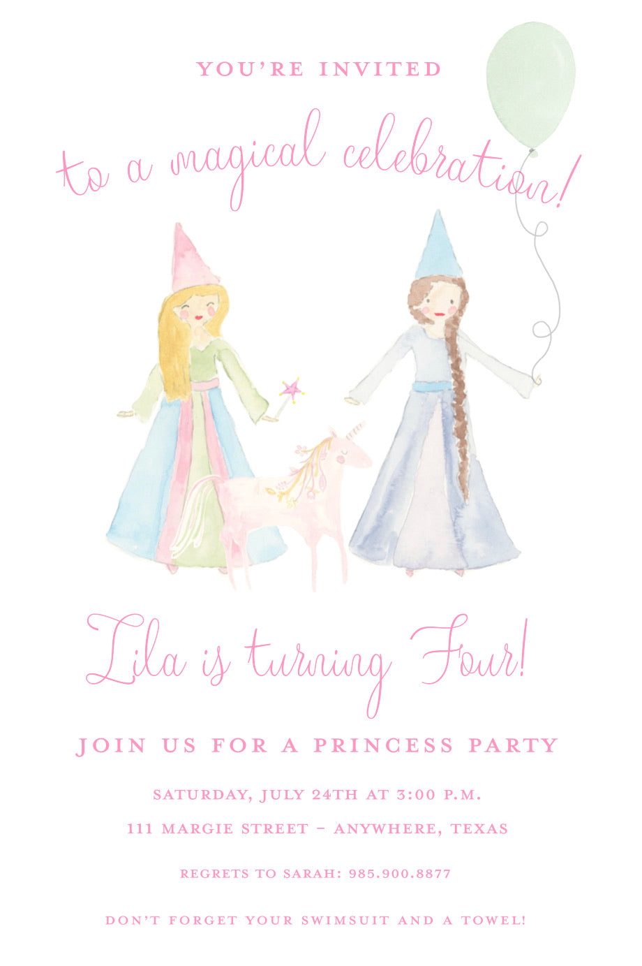 Princess Birthday Invitation Card Princess Birthday Party Invitations