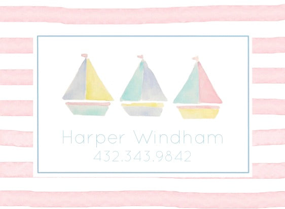 Pastel Sailboats Calling Card in Pink – Katie Corley Art